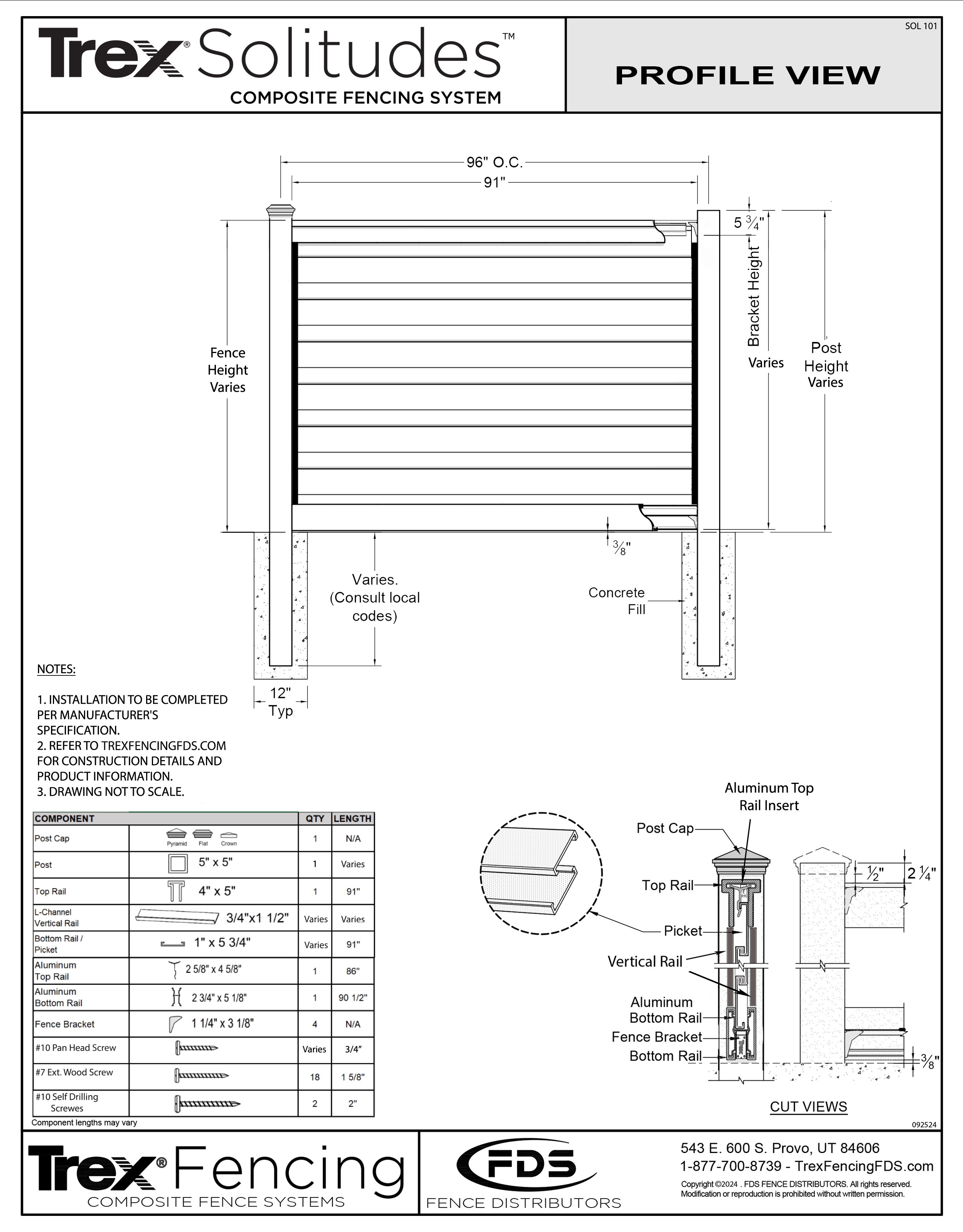 Trex Solitudes Architectural Drawings Profile View - Fence & Deck Supply